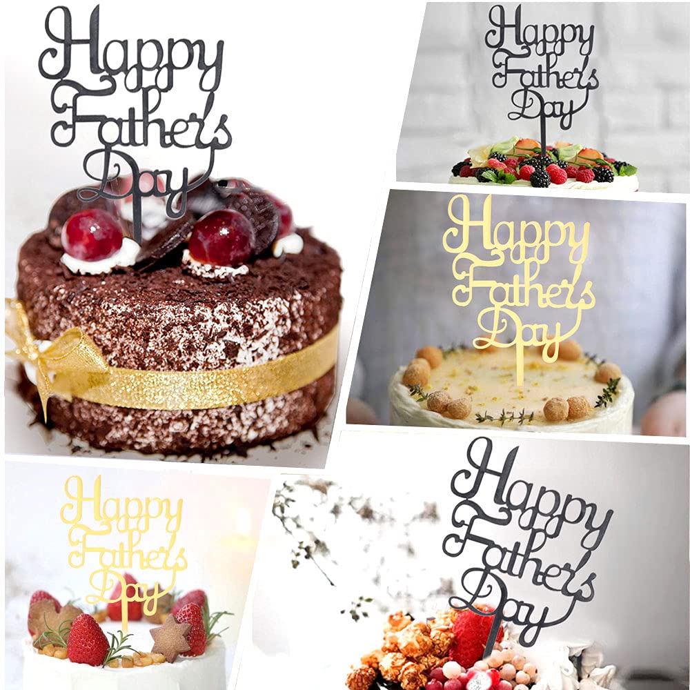 Happy Father's Day Cake Topper, 10 Pack Gold and Black Acrylic Cake Picks Cake Decorations Cake Food Decoration Party Supplies for Father's Day