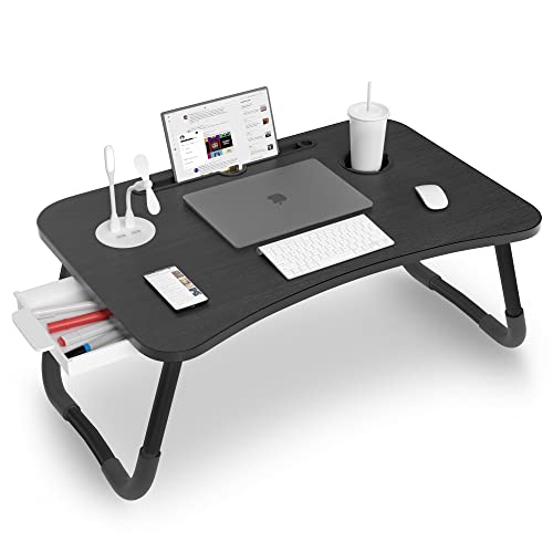 Laptop Desk, Astoryou Portable Laptop Bed Tray Table Notebook Stand Reading Holder with USB Charge Port/Cup Holder/Storage Drawer for Working on Bed/Couch/Sofa (Black)