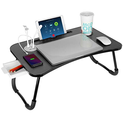 Laptop Desk, Astoryou Portable Laptop Bed Tray Table Notebook Stand Reading Holder with USB Charge Port/Cup Holder/Storage Drawer for Working on Bed/Couch/Sofa (Black)