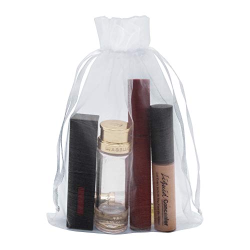 HRX Package White Organza Gift Bags 5x7 inch 100pcs, Mesh Jewelry Pouches Drawstring Bags Empty Sachet for Christmas Candy Present Wedding Giveaways