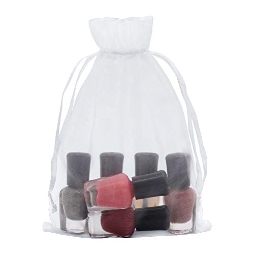 HRX Package White Organza Gift Bags 5x7 inch 100pcs, Mesh Jewelry Pouches Drawstring Bags Empty Sachet for Christmas Candy Present Wedding Giveaways
