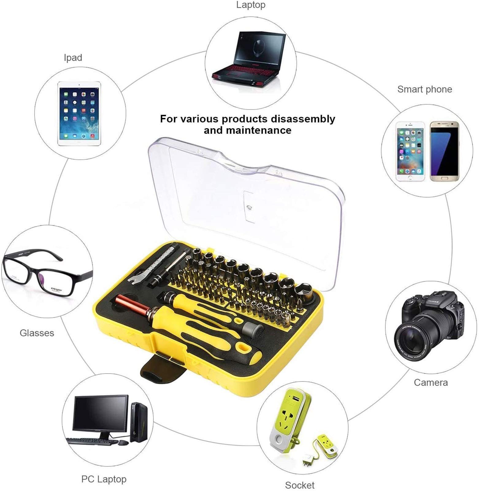 ZRSJ 71 Piece Precision Screwdriver Kit Accessory Set, Professional Magnetic Screwdriver Set, Compatible with iPhone, iPad, Mac, Tablet, Notebook and More (Color : Yellow)