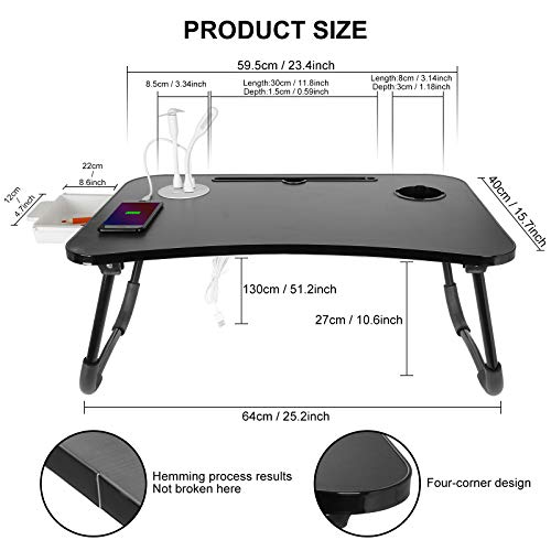 Laptop Desk, Astoryou Portable Laptop Bed Tray Table Notebook Stand Reading Holder with USB Charge Port/Cup Holder/Storage Drawer for Working on Bed/Couch/Sofa (Black)