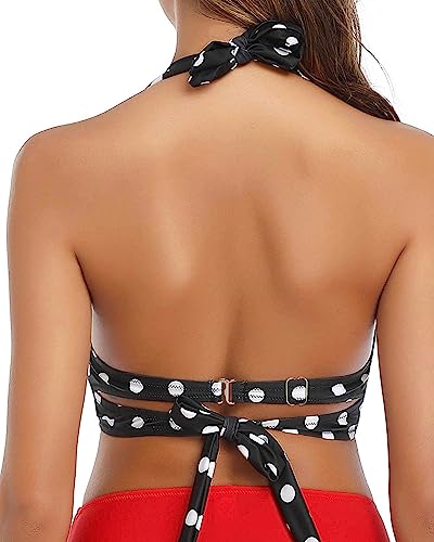Tempt Me Women Polka Dot Bikini Halter Retro Padded Swimsuit Top Only M