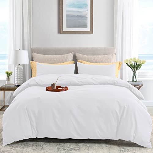 SNOWMAN Duvet Cover Queen Size,3 Pieces Bedding Sets,1200Thread Count 100% Egyptian Cotton Comforter Cover with 2 Pillowcases Ultra Soft&Breathable(White,90x90Inches)