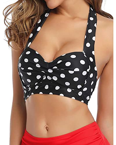 Tempt Me Women Polka Dot Bikini Halter Retro Padded Swimsuit Top Only M