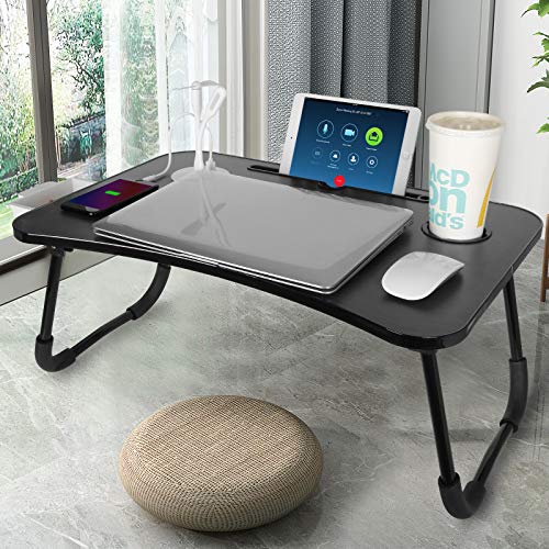 Laptop Desk, Astoryou Portable Laptop Bed Tray Table Notebook Stand Reading Holder with USB Charge Port/Cup Holder/Storage Drawer for Working on Bed/Couch/Sofa (Black)