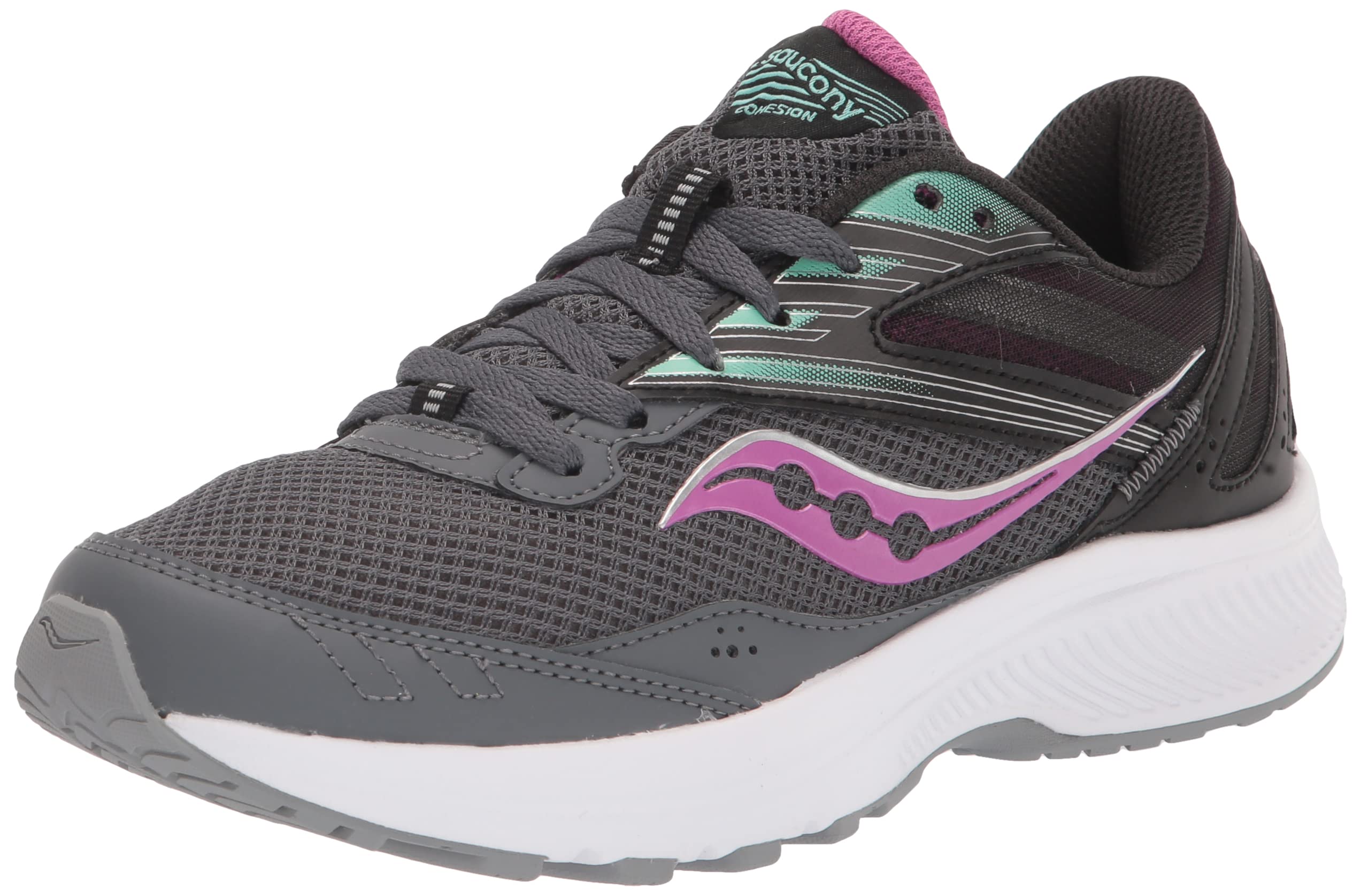 Saucony Women's Cohesion 15 Running Shoe, Shadow/Razzle, 9