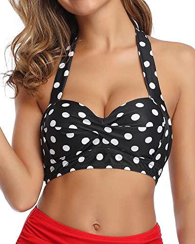 Tempt Me Women Polka Dot Bikini Halter Retro Padded Swimsuit Top Only M