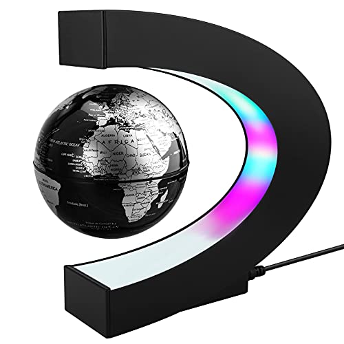 REHAVE Holiday Birthday Gifts for Kids, Graduation Gifts for Him, Magnetic Levitation Floating World Map Globe with C Shape Base, LED Light Lamp - Gifts for Men, Boyfriend, Dad, Fathers Day Gifts