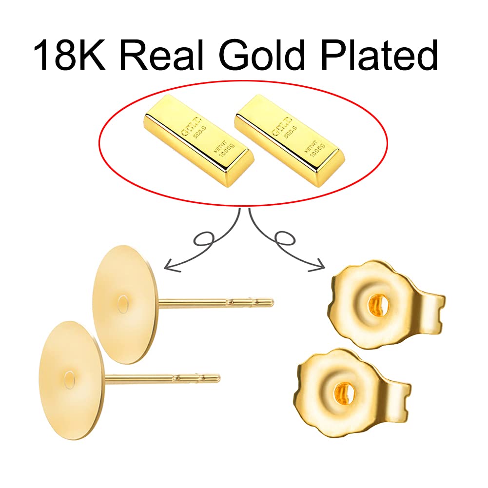 Gold Earring Posts and Backs - 400 Pcs 316L Stainless Steel Hypoallergenic Earring Studs for Jewelry Making with Butterfly Earring Backs, Earring Making Kit for DIY Jewelry (Gold)