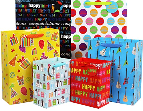 12 Pcs Birthday Gift Bags, Large, Medium and Small Gift Bags Assortment for Boys, Girls, Women, Men (Assorted Sizes)
