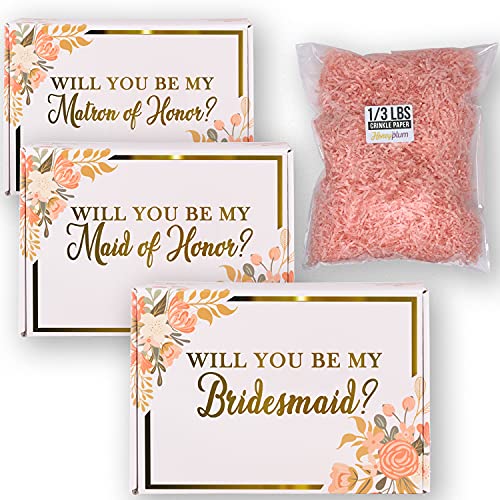 Bridesmaid Proposal Boxes - Set of 8 With Crinkle Paper for Bridal Party - Will You Be My Bridesmaid Boxes, Maid of Honor, Matron of Honor