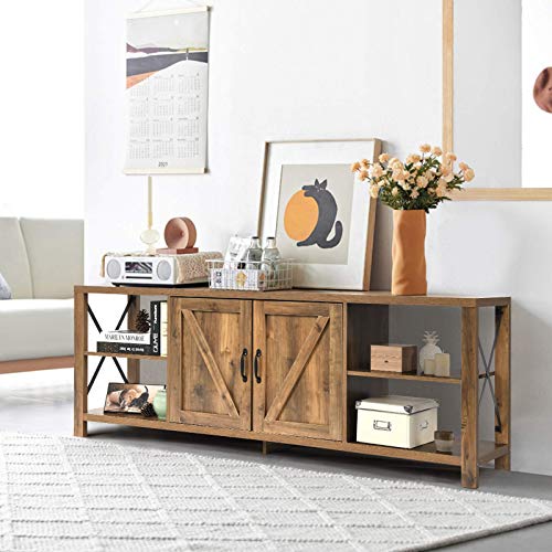 Catrimown 68” Wood TV Stand Farmhouse Entertainment Center with Barn Doors, Rustic Long TV Console Table for 75 Inch TV with Storage Shelves for TVs Up to 78", Rustic Oak