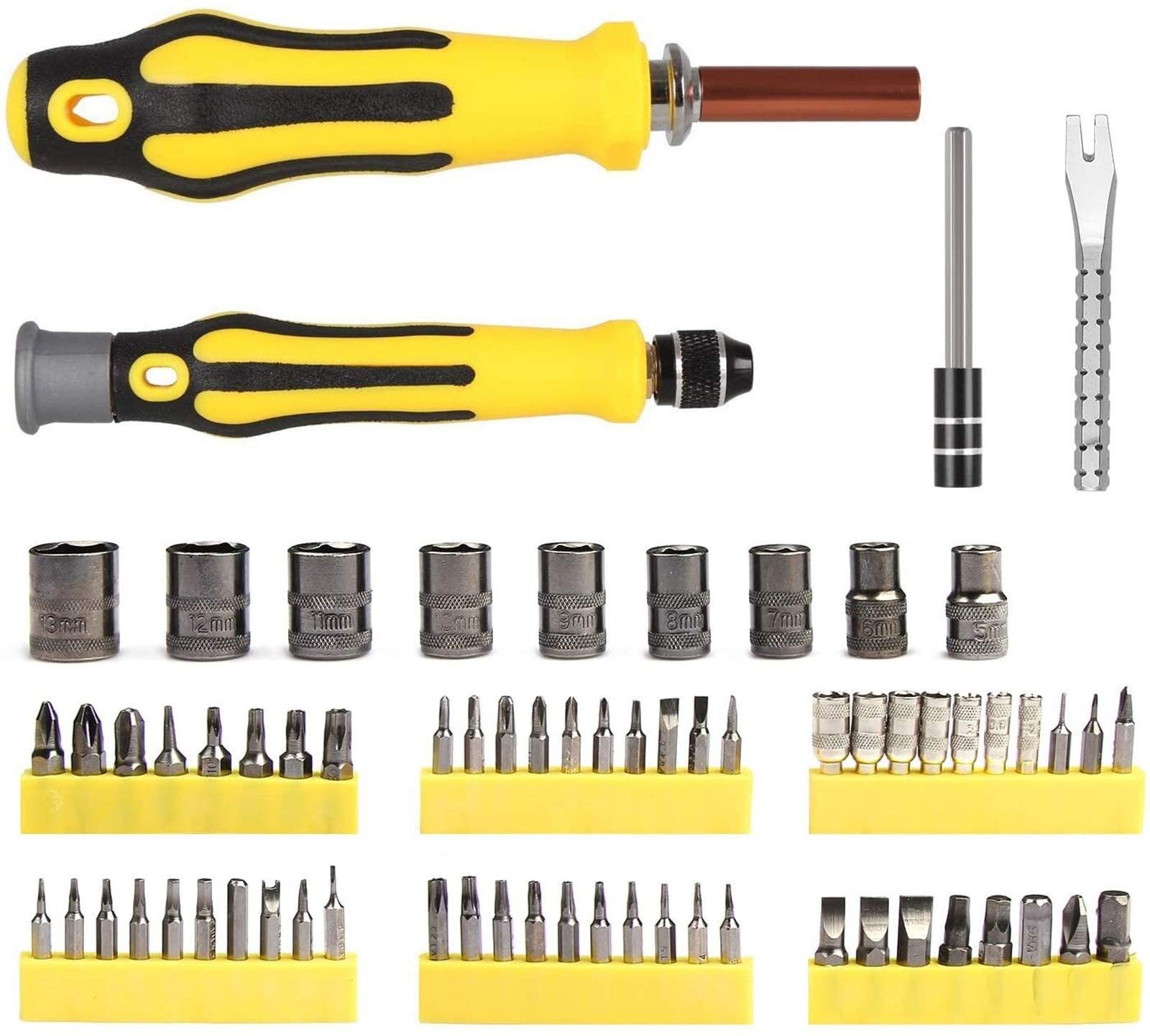 ZRSJ 71 Piece Precision Screwdriver Kit Accessory Set, Professional Magnetic Screwdriver Set, Compatible with iPhone, iPad, Mac, Tablet, Notebook and More (Color : Yellow)