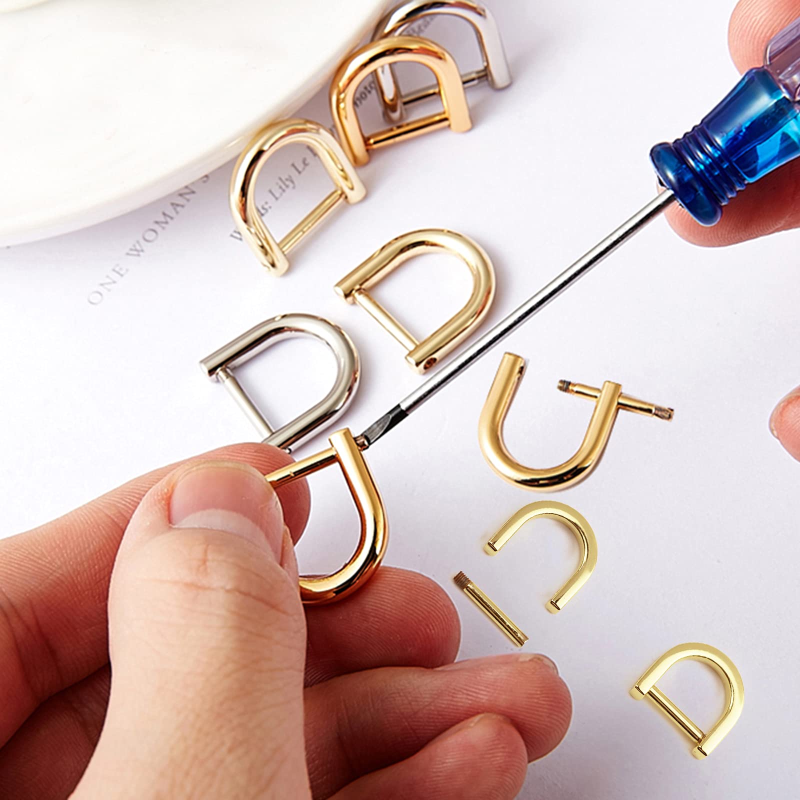 Gold D Rings for Purses,D-Ring with Screw for Crossbody Bag Purse Craft,4 Sets (Interior-1.6cm)