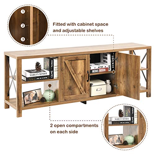 Catrimown 68” Wood TV Stand Farmhouse Entertainment Center with Barn Doors, Rustic Long TV Console Table for 75 Inch TV with Storage Shelves for TVs Up to 78", Rustic Oak