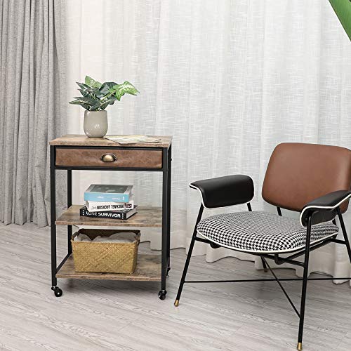 X-cosrack Deskside Mobile Printer Stand with Storage Drawer, 3 Tier Printer Table Cart with Wheel,Workspace Desk Organizer Shelf for Home Office, Rustic Brown