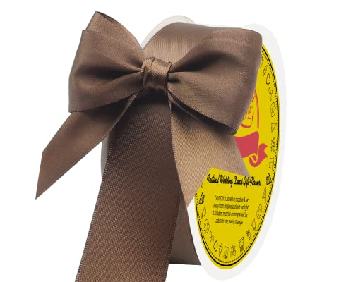 LEEQE Double Face Brown Satin Ribbon 1-1/2 inch X50 Yards Polyester Brown Ribbon for Gift Wrapping Very Suitable for Weddings Party Invitation Decorations and More