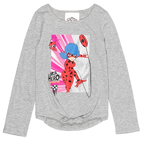 Miraculous Ladybug Cat Noir Rena Rouge Big Girls 2 Pack Ruffle T-Shirts Gray/Red 10-12