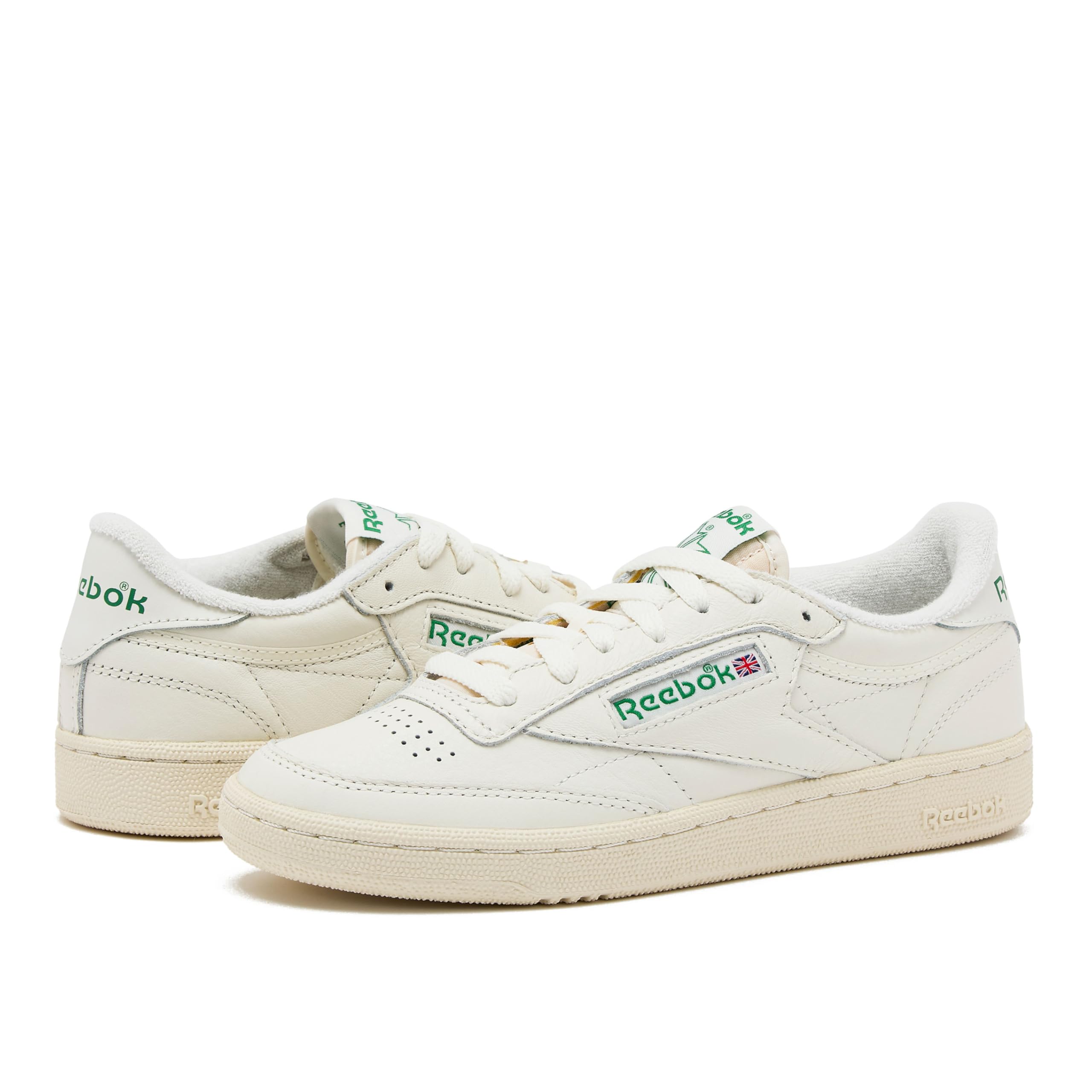 Reebok Club C Vintage Tennis Sneakers for Women, Chalk/Alabaster/Glen Green, 7.5