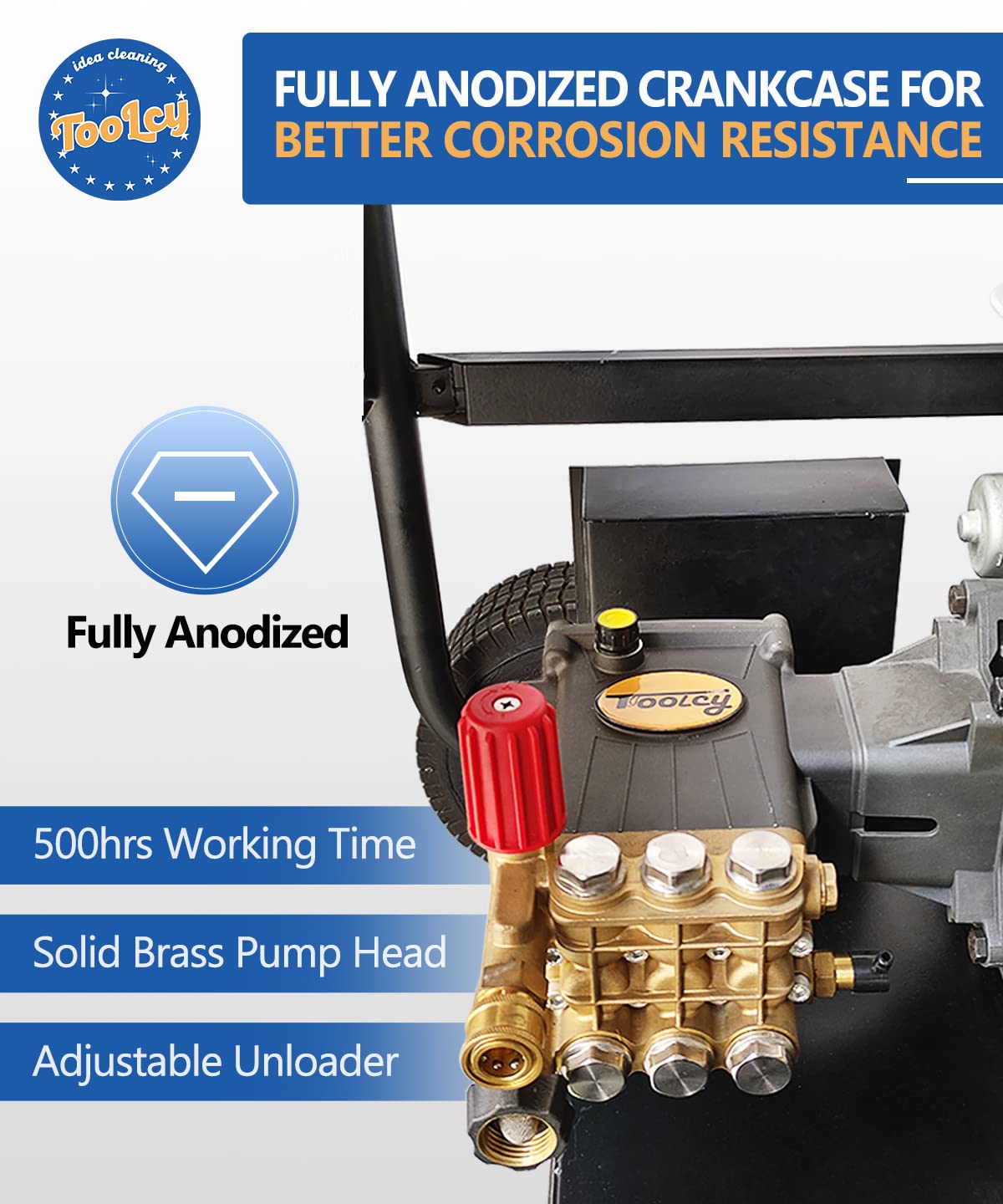 TOOLCY Pressure Washer Pump Max 4000 PSI 4.2 GPM, 1" Shaft Horizontal Gas Power Washer Pump Replacement, Direct Drive Triplex Plunger Replacement Pump with Pressure Adjustment Unloader, 5 Nozzle Tips