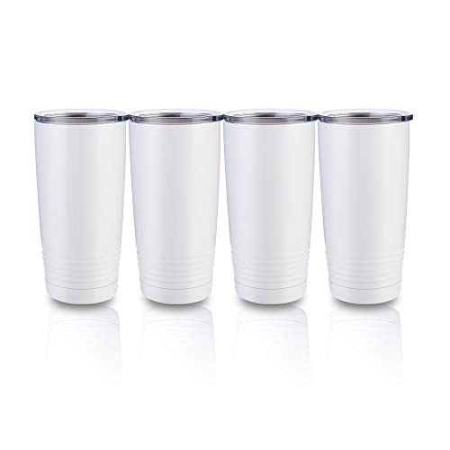 PYD Life Sublimation Blanks Tumbler White 20 OZ Stainless Steel Coffee Travel Tumbler Cups with Lid Sublimation Mugs Cups for Heat Transfer 4 Pack