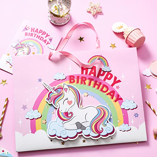 WRAPAHOLIC 16" Extra Large Birthday Gift Bag with Card and Tissue Paper - Fantacy Unicorn Happy Birthday