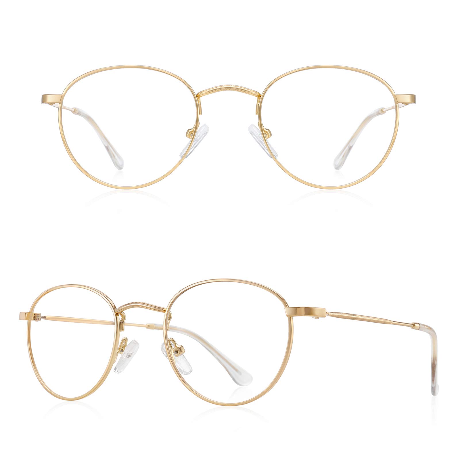 RB.Pilot Small Metal Round Reading Glasses for Women Men Classic Vintage Retro Shades Blue Light Blocking Computer Readers (Gold, 1.75)