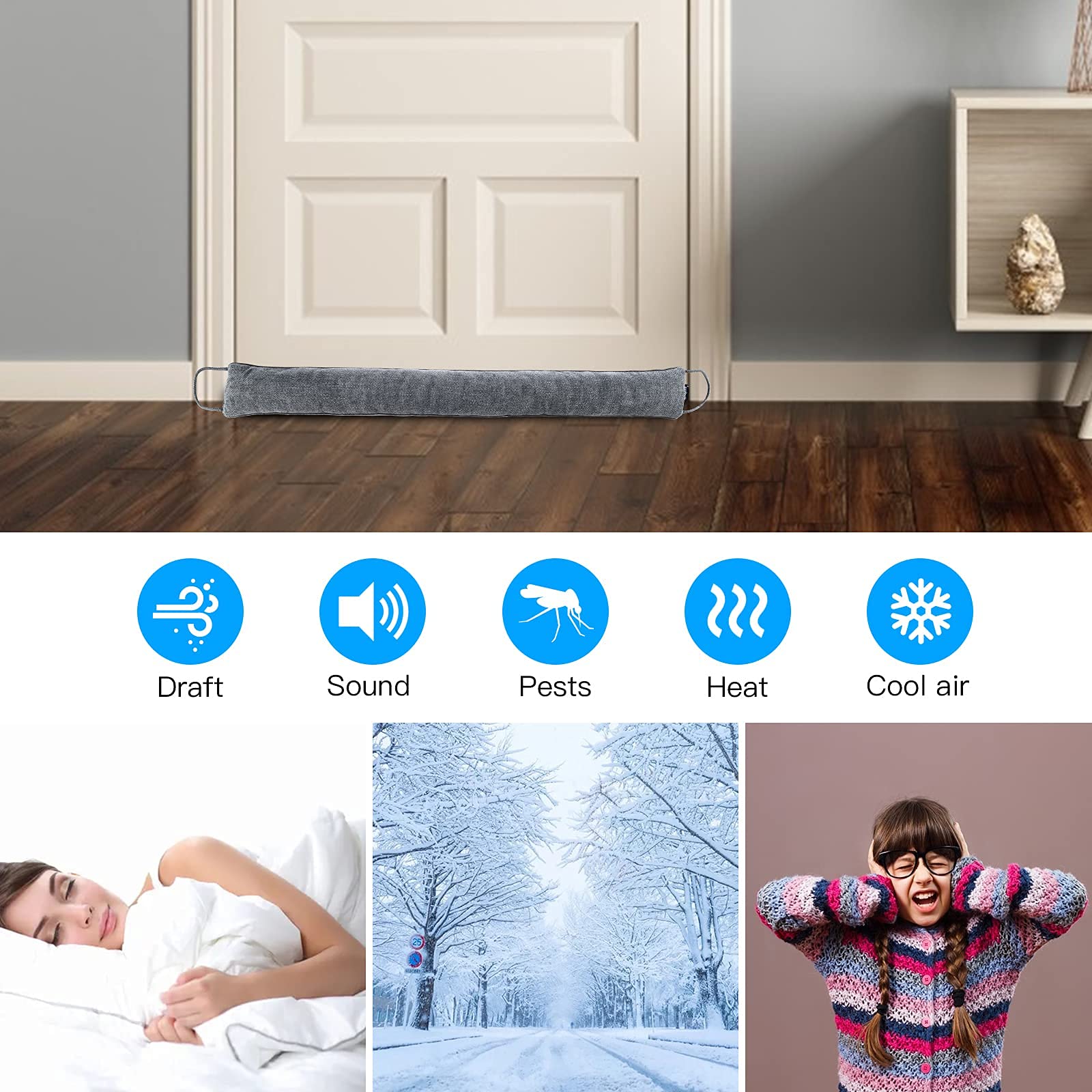 Kingbaas Heavy Door Draft Stopper Under Door Noise Blocker Front Door Insulation Door Draft Guard Weatherproof Strip Energy Efficient Door Accessory