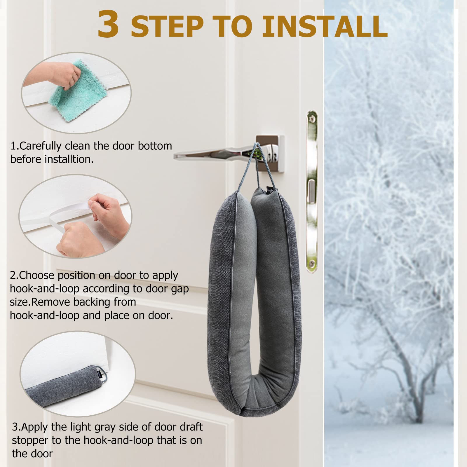 Kingbaas Heavy Door Draft Stopper Under Door Noise Blocker Front Door Insulation Door Draft Guard Weatherproof Strip Energy Efficient Door Accessory