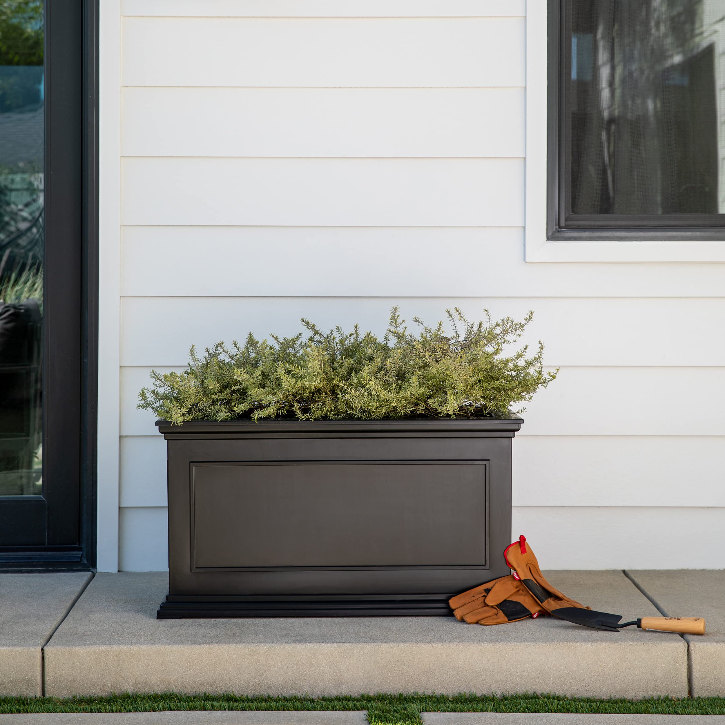Veradek Brixton Series Large Plastic Planter - Black, Outdoor Patio/Balcony, All-Weather Resistant, Dimensions: 17.5"H x 16"W x 32"L, Classic Estate Design for Flowers, Trees, Shrubs