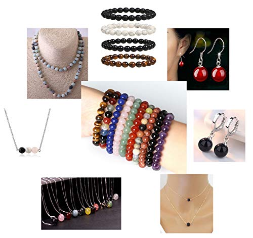 7 Chakra Natural Stone Beads Mixed 100pcs 8mm Round Genuine Real Stone Beading Loose Gemstone Amethyse Color DIY Smooth Beads for Bracelet Necklace Earrings Jewelry Making (7 Chakra Stone, 8mm)