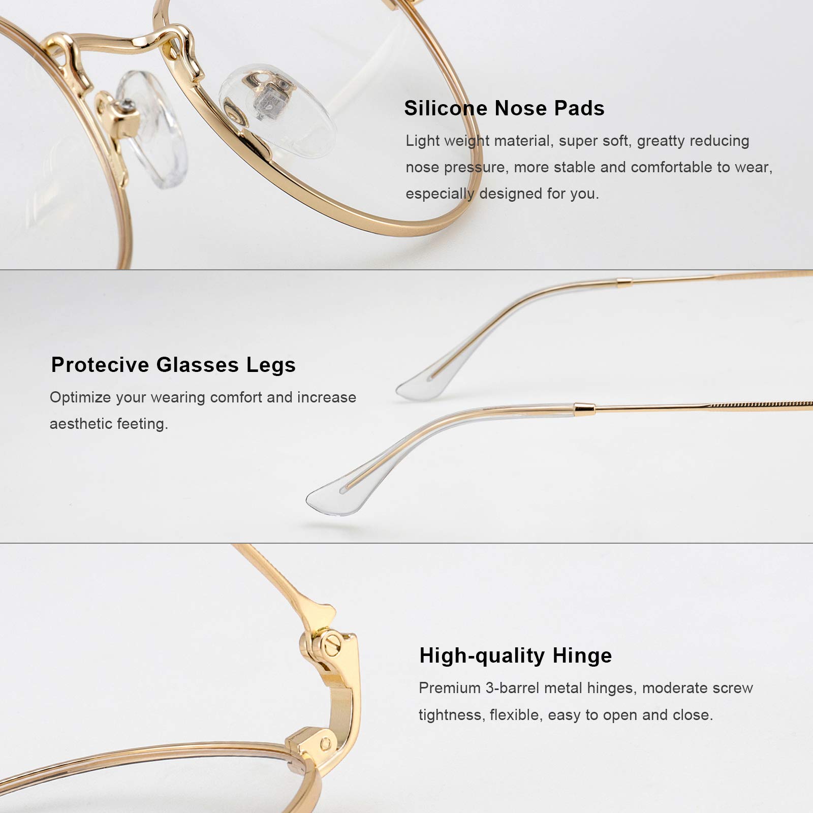 RB.Pilot Small Metal Round Reading Glasses for Women Men Classic Vintage Retro Shades Blue Light Blocking Computer Readers (Gold, 1.75)