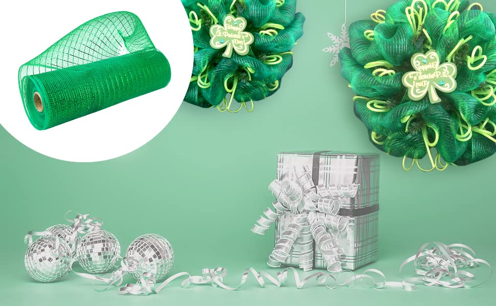 2 Rolls Emerald Green Deco Mesh Ribbon 10 in x 30 ft Mesh Ribbon for St. Patrick's Day DIY Wreath Supplies Party Christmas Tree Decorations Poly Mesh Gift Wrapping Bows