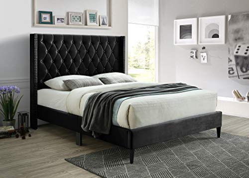 Better Home Products Amelia Velvet Tufted Full Platform Bed in Black