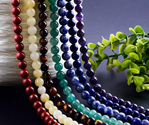 7 Chakra Natural Stone Beads Mixed 100pcs 8mm Round Genuine Real Stone Beading Loose Gemstone Amethyse Color DIY Smooth Beads for Bracelet Necklace Earrings Jewelry Making (7 Chakra Stone, 8mm)