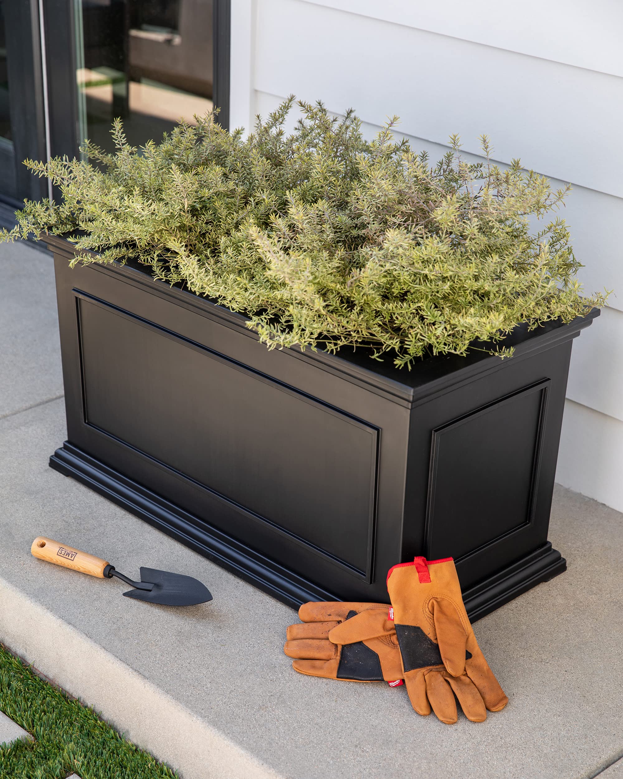 Veradek Brixton Series Large Plastic Planter - Black, Outdoor Patio/Balcony, All-Weather Resistant, Dimensions: 17.5"H x 16"W x 32"L, Classic Estate Design for Flowers, Trees, Shrubs