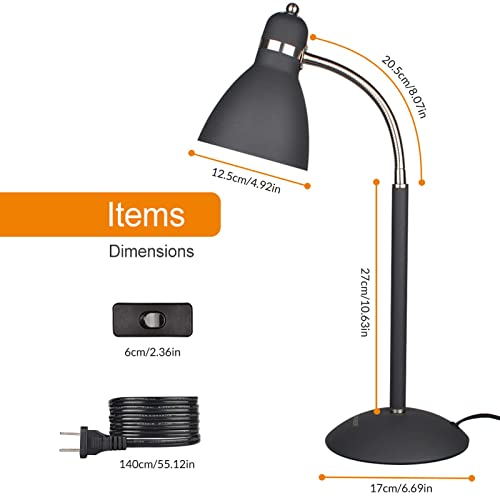 LEPOWER Metal Desk Lamp, Adjustable Goose Neck Table Lamp, Eye-Caring Study Lamps for Bedroom and Office (Sand Black)