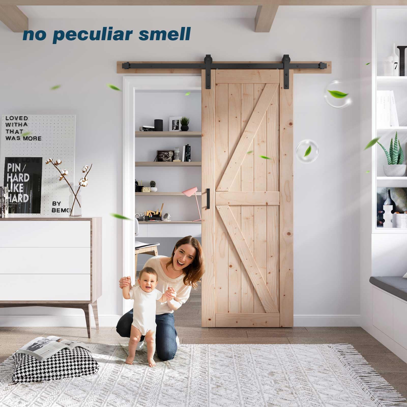 FREDBECK 30in x 84in Sliding Barn Door with 5FT Barn Door Hardware Kit Included K Shape Solid Spruce Wood Panel Need to Assembly
