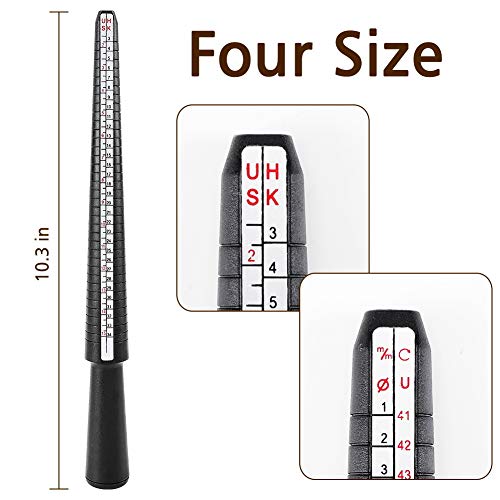 Accmor Ring Size Measuring Tool with Plastic Ring Mandrel & Ring Sizer Guage, Four Size Ring Stick Jewelry Mandrel and Ring Gauge Finger Sizing for Jewelry Making