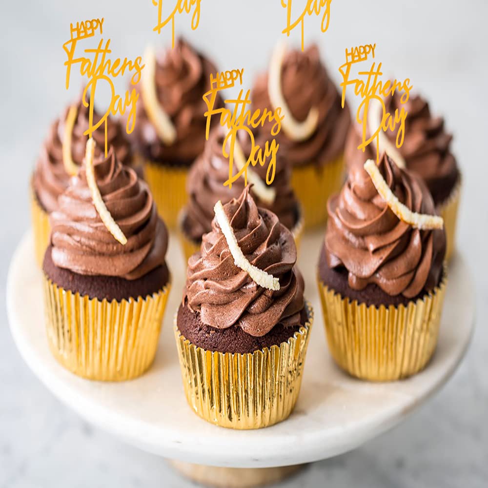 Father's Day Cake Topper, 10pcs Acrylic Happy Father's Day Cupcake Topper for Birthday Father's Day Cake Party Decoration Supplies