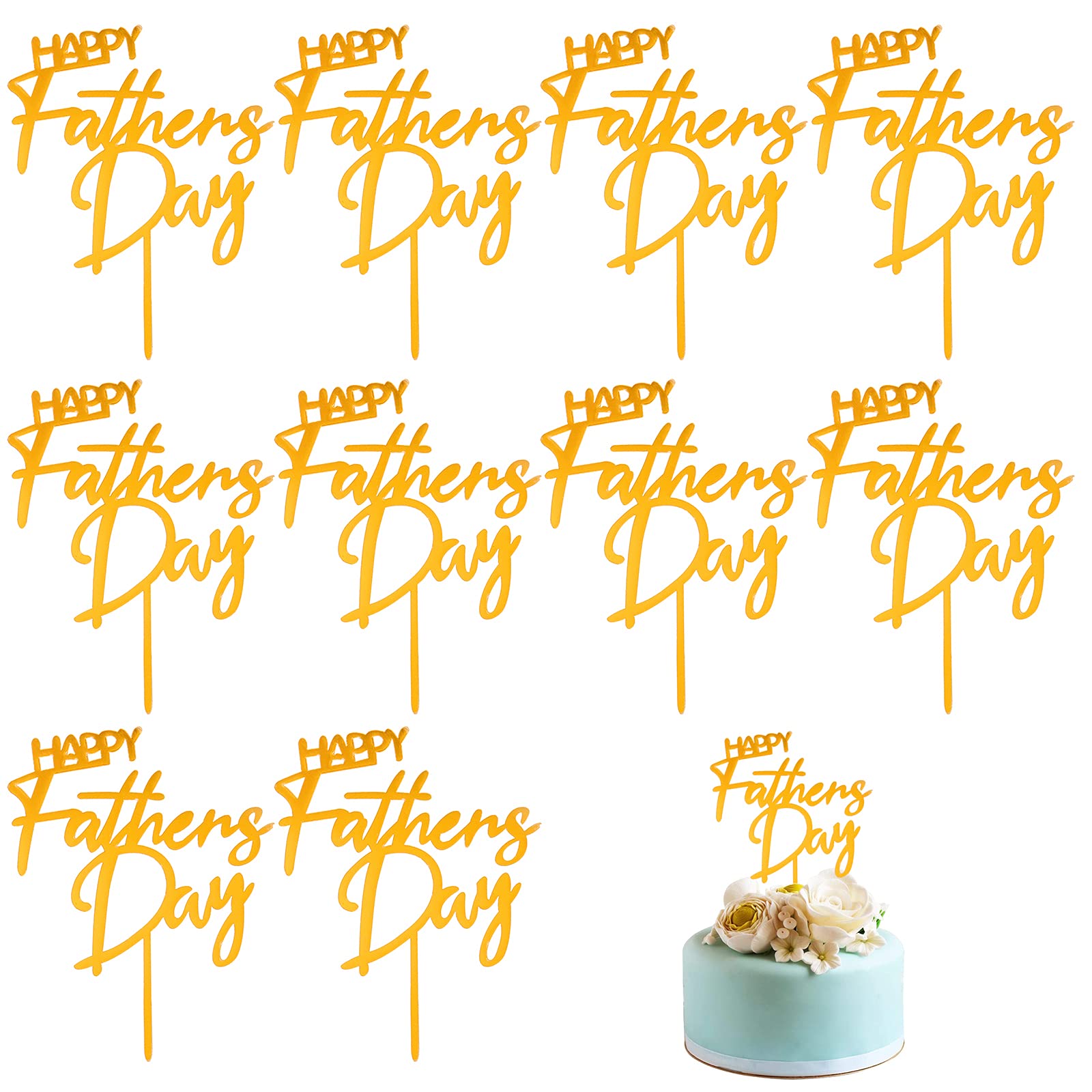 Father's Day Cake Topper, 10pcs Acrylic Happy Father's Day Cupcake Topper for Birthday Father's Day Cake Party Decoration Supplies