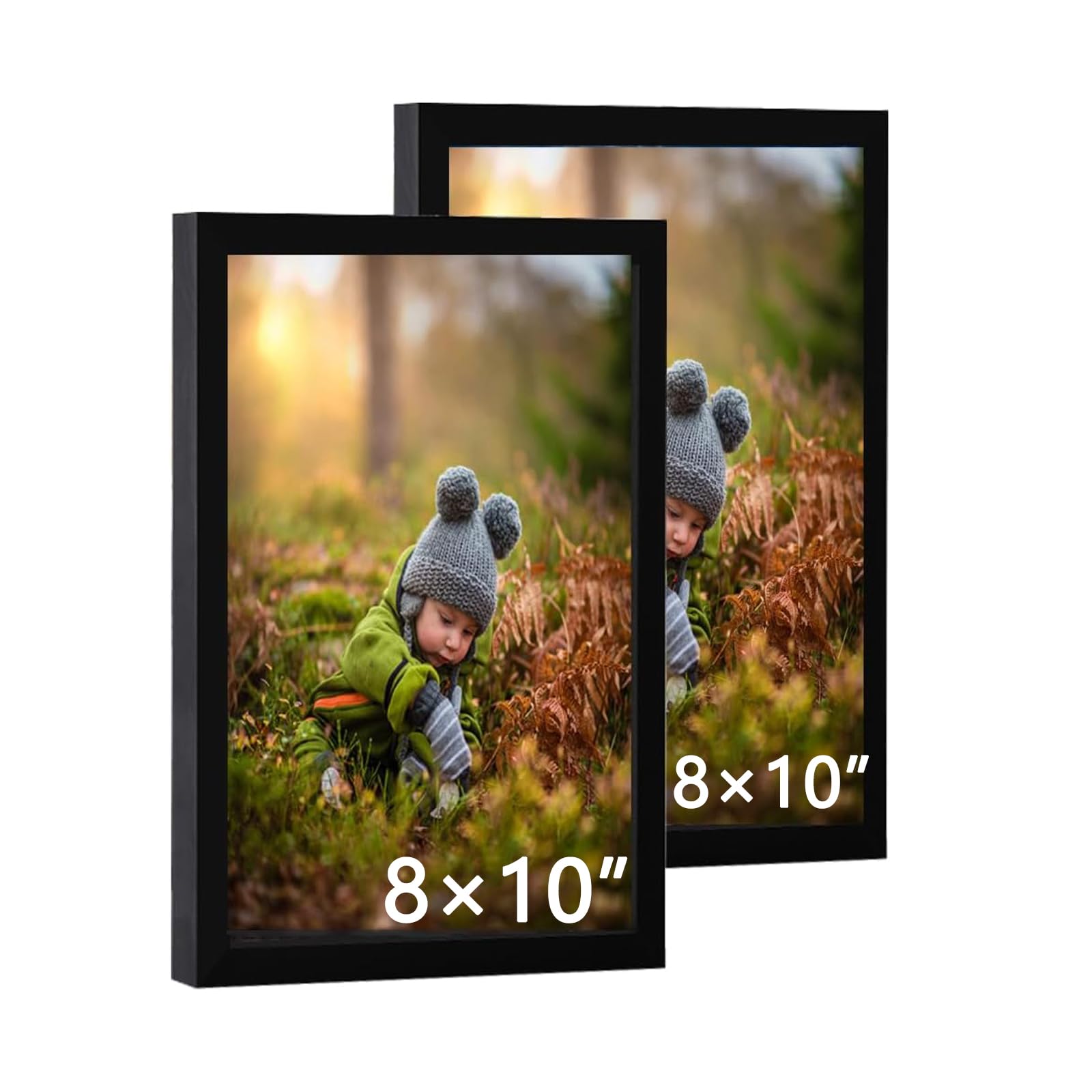 Kingsmile 8x10 Picture Frame, 2 Pack Wood Frames with Durable Shatter Resistant Cover, Display Poster 8x10 without Mat, Photo Frame for Wall Gallery Display, with 2 Wall Hooks. (Brown)