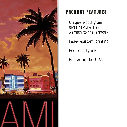 Lantern Press 6x9 Inch Wood Sign, Ready to Hang Wall Decor, South Beach Miami, Florida