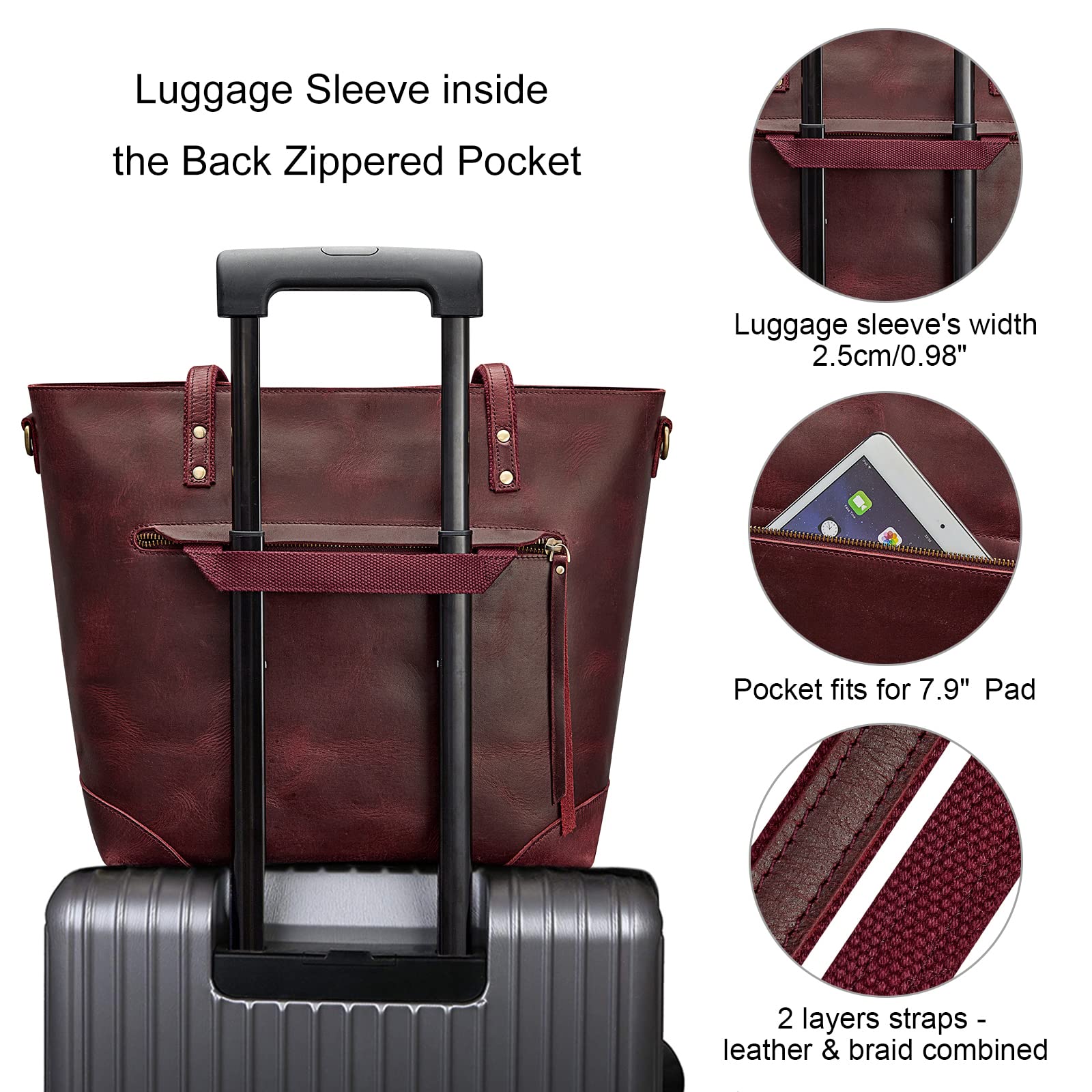 S-ZONE Vintage Genuine Leather Shoulder Laptop Bag Work Totes for Women Purse Handbag with Back Zipper Pocket