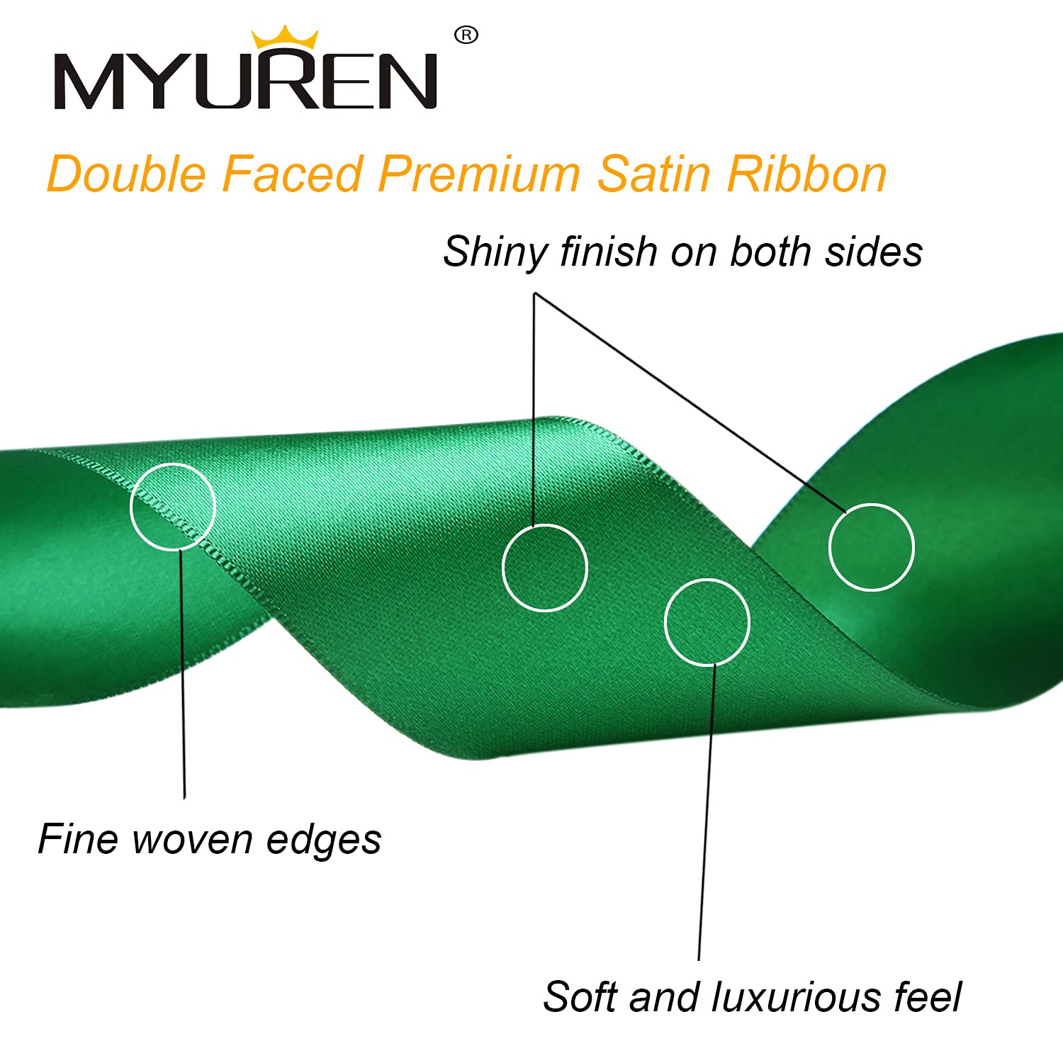 5/8 inch Double Faced Green Polyester Satin Ribbon for Gift Wrapping,Party Favor, Baby Shower,Invitation Embellishments,Floral Arrangement Craft Supplies (50 Yards)