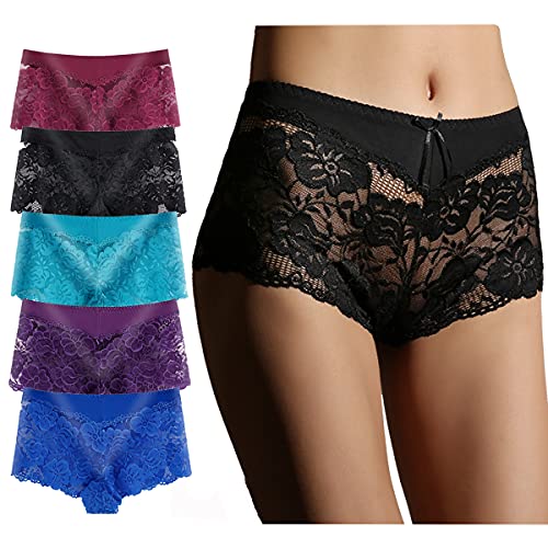 SHISUTA 5 Pack of Women's Underwear Regular & Plus Size Lace Boyshort Panties cheeky silk Hipster sexy panty (5-pack Leopard Assorted-2, 4x_l)
