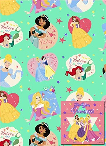Disney Princess 2 Sheets of Gift Wrap and 2 Gift Tags