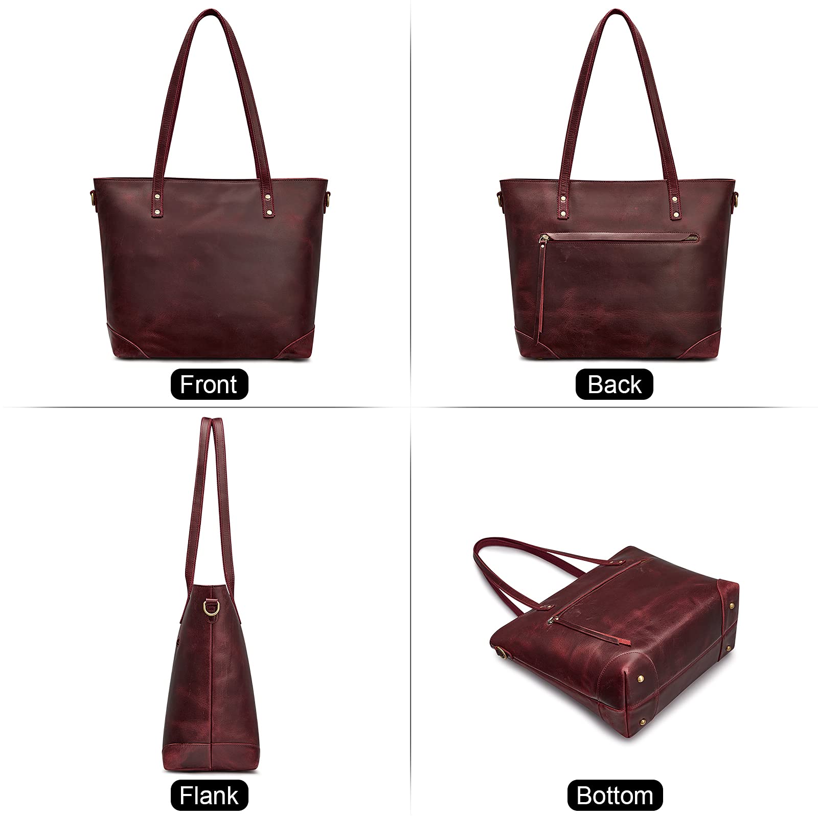 S-ZONE Vintage Genuine Leather Shoulder Laptop Bag Work Totes for Women Purse Handbag with Back Zipper Pocket